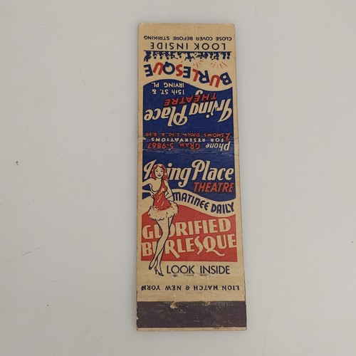 1930's Irving Place Theatre BURLESQUE New York NY Matchbook cover Rare ...