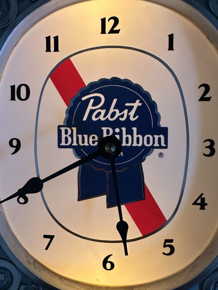 Vintage Pabst Blue Ribbon Light Up Sign Electric Wall Clock Beer Bar ...