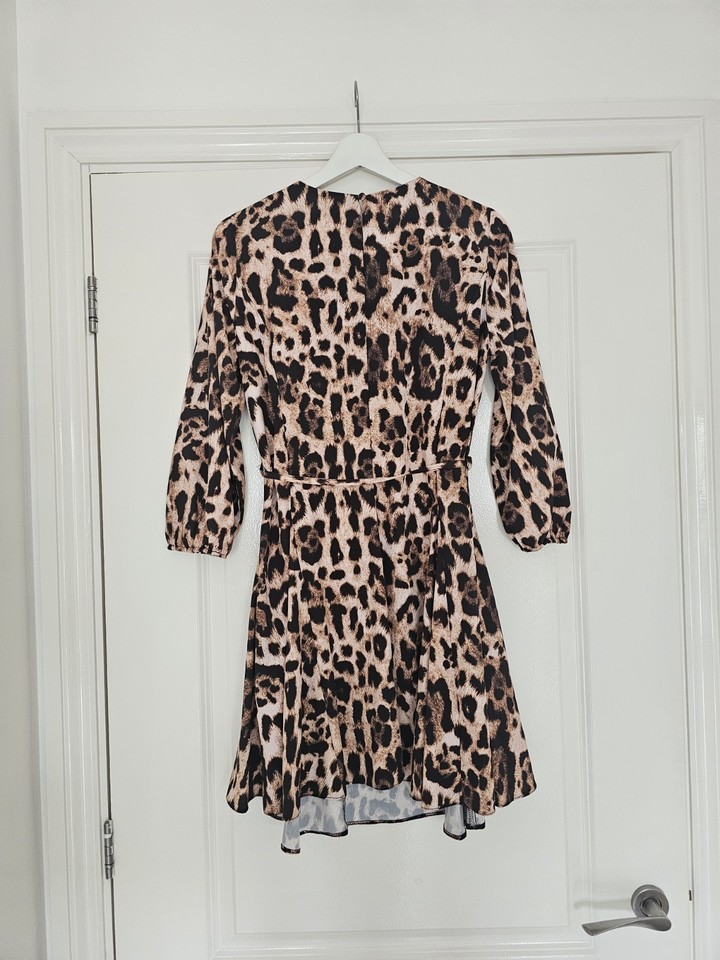 River Island brown animal print long sleeve, mini ,party, dress size 8 ...