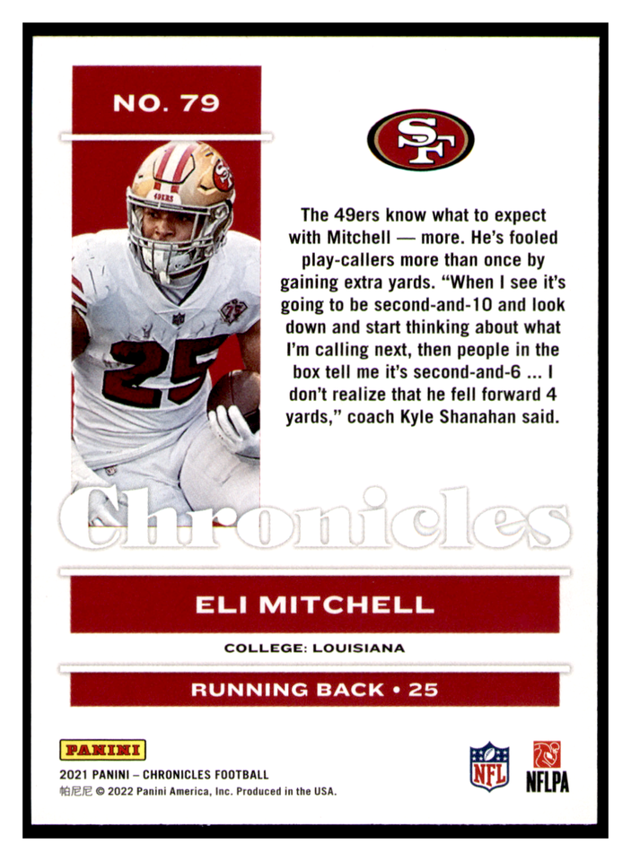2021 Panini Chronicles Eli Mitchell RC #79 Pink Parallel - San Francisco 49ers | eBay