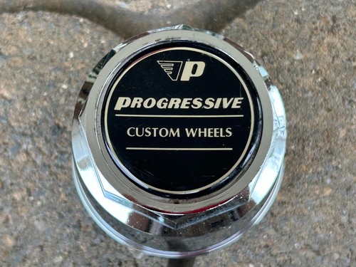 PROGRESSIVE WHEELS CUSTOM WHEEL CENTER CAP CHROME FINISH BLACK LOGO ...