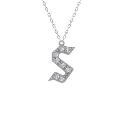 Sterling Silver Diamond Initial s Pendant Necklace 18" Silver Cable ...