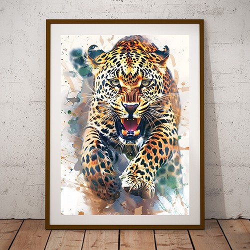 Cool LEAPING LEOPARD WATERCOLOUR PAINTING Wall Art Poster Print for ...