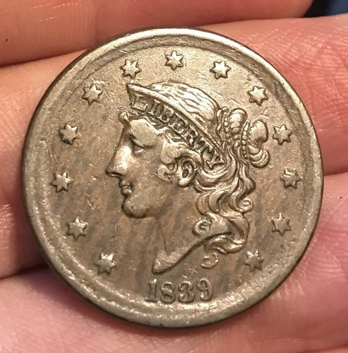 1839 large cent , SIlly Head variety, XF , Extra Fine , choice and ...