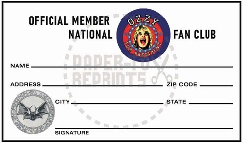 OZZY OSBOURNE FAN CLUB MEMBERSHIP CARD - VINTAGE FANTASY | eBay