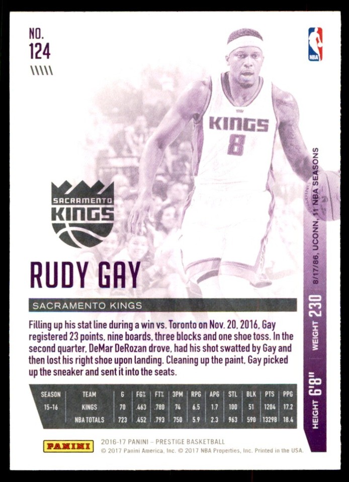 2016-17 Panini Prestige Rudy Gay Basketball Cards #124 | eBay