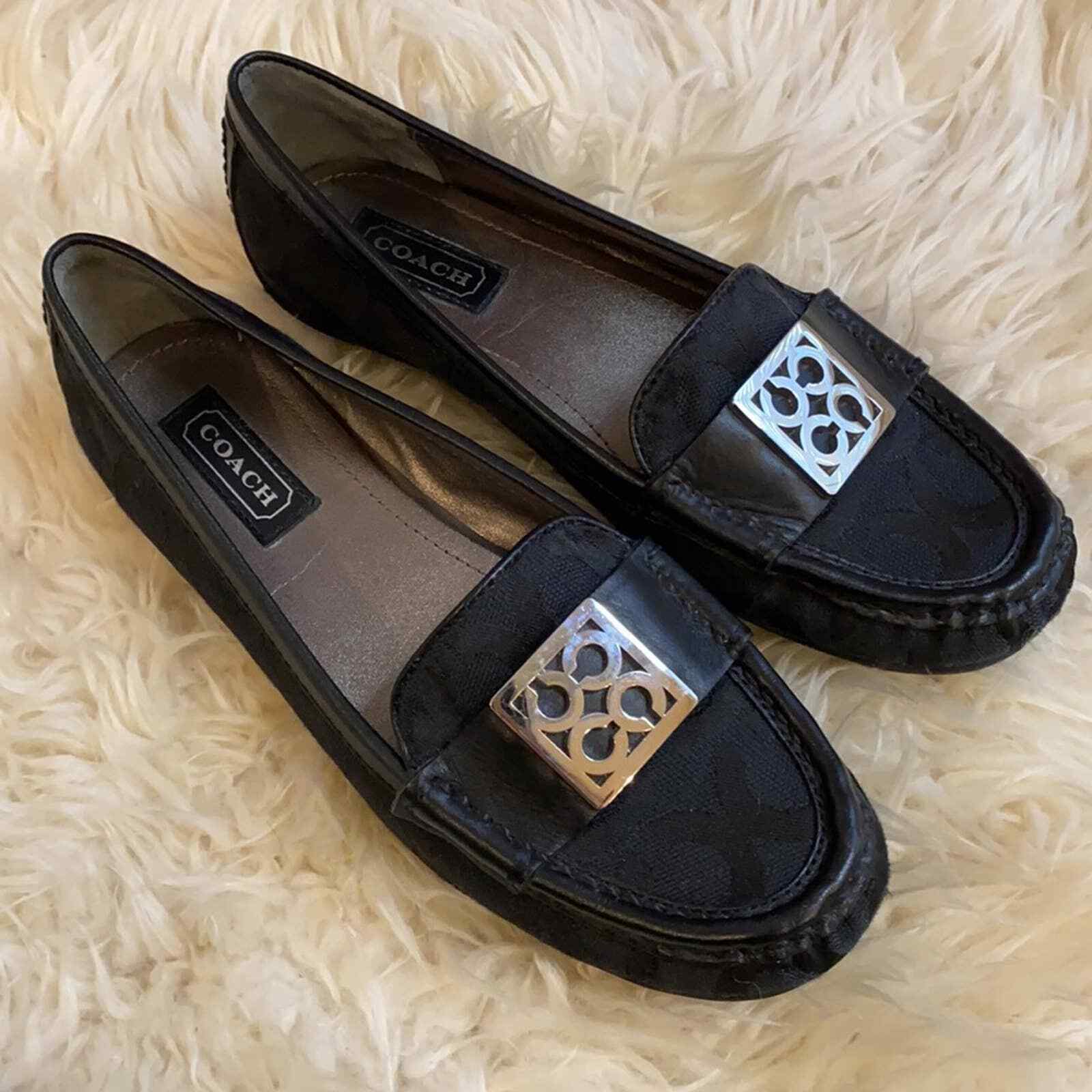 New Coach logo monogram vintage black flats with silv… - Gem