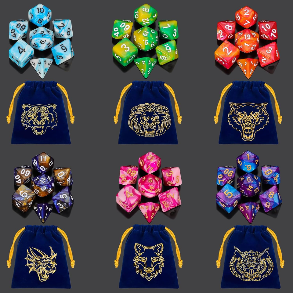 DND Dice - 42Pcs Polyhedral Dice, 6 Set Complete Double-Colors D&D Dice ...