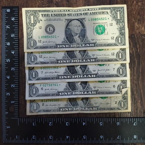Lot x5 Star Note One Dollar Bills Random Selection Circulated -Free ...
