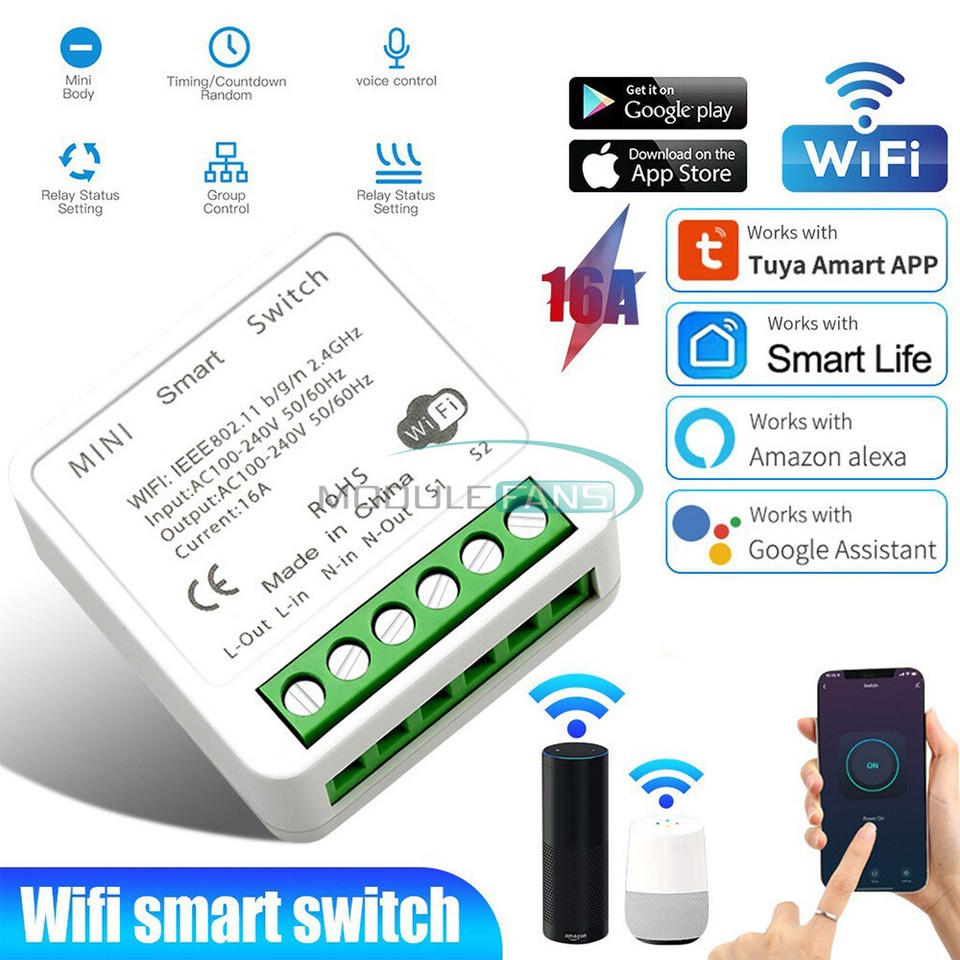 16A Smart WIFI Light Switch Module Wireless Works With Alexa Google ...
