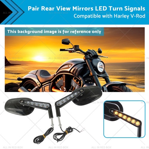 2x Rear View Mirrors LED Turn Signals Muscle Suitablefor Harley ...