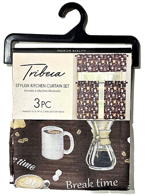 Tribeca Stylish Kitchen Curtain Set Valance 52x18in 2 Tiers 26x36in ...