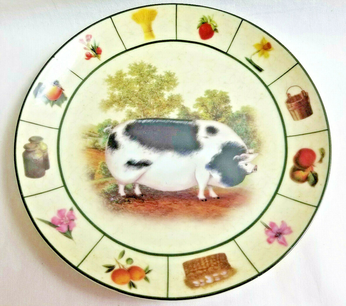 Barnyard PIG HOG Farm Porcelain Collector Plate Dish Folk-art Back ...