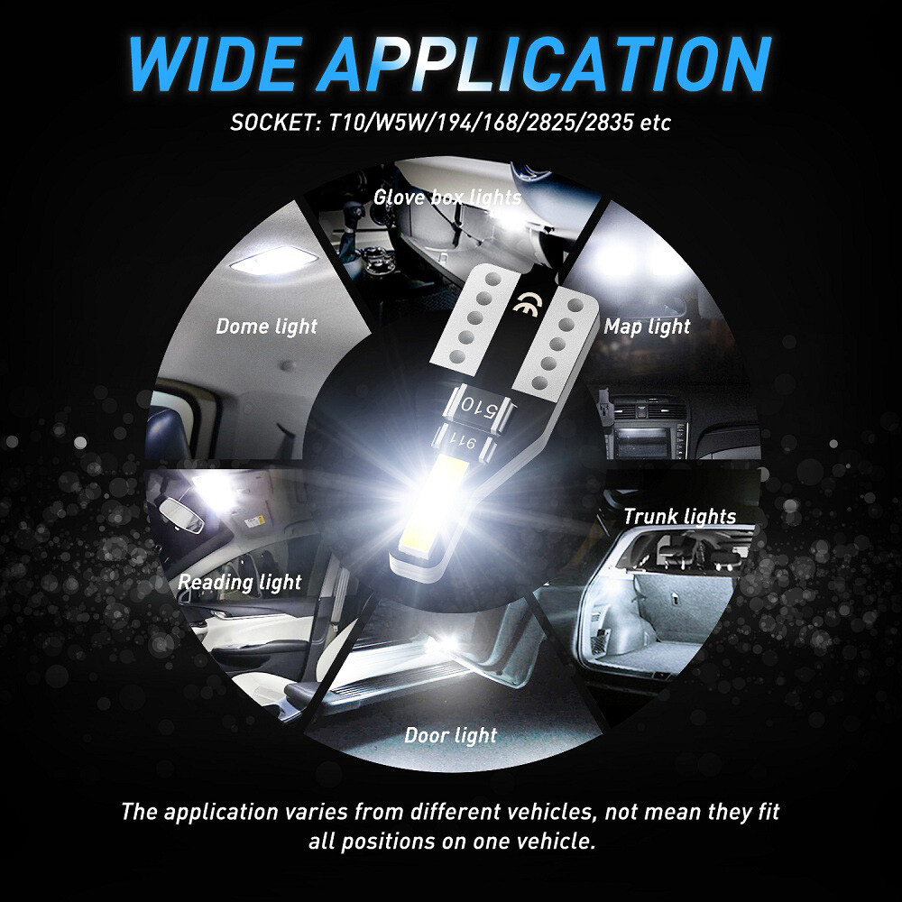 10X/Set T10 194 168 W5W High Quality Bright Wedge Interior LED Light ...