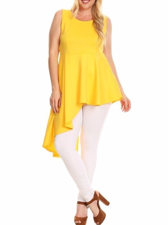 Plus Size Hi Low Cascade Side Ruffle Peplum Dress Top Blouse Sleeveless ...