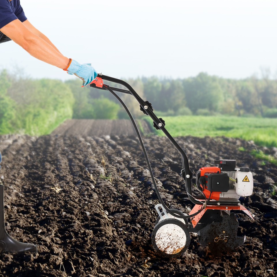 2 Stroke 43CC Mini Tiller Gas Powered Rototiller Garden Farm Cultivator ...