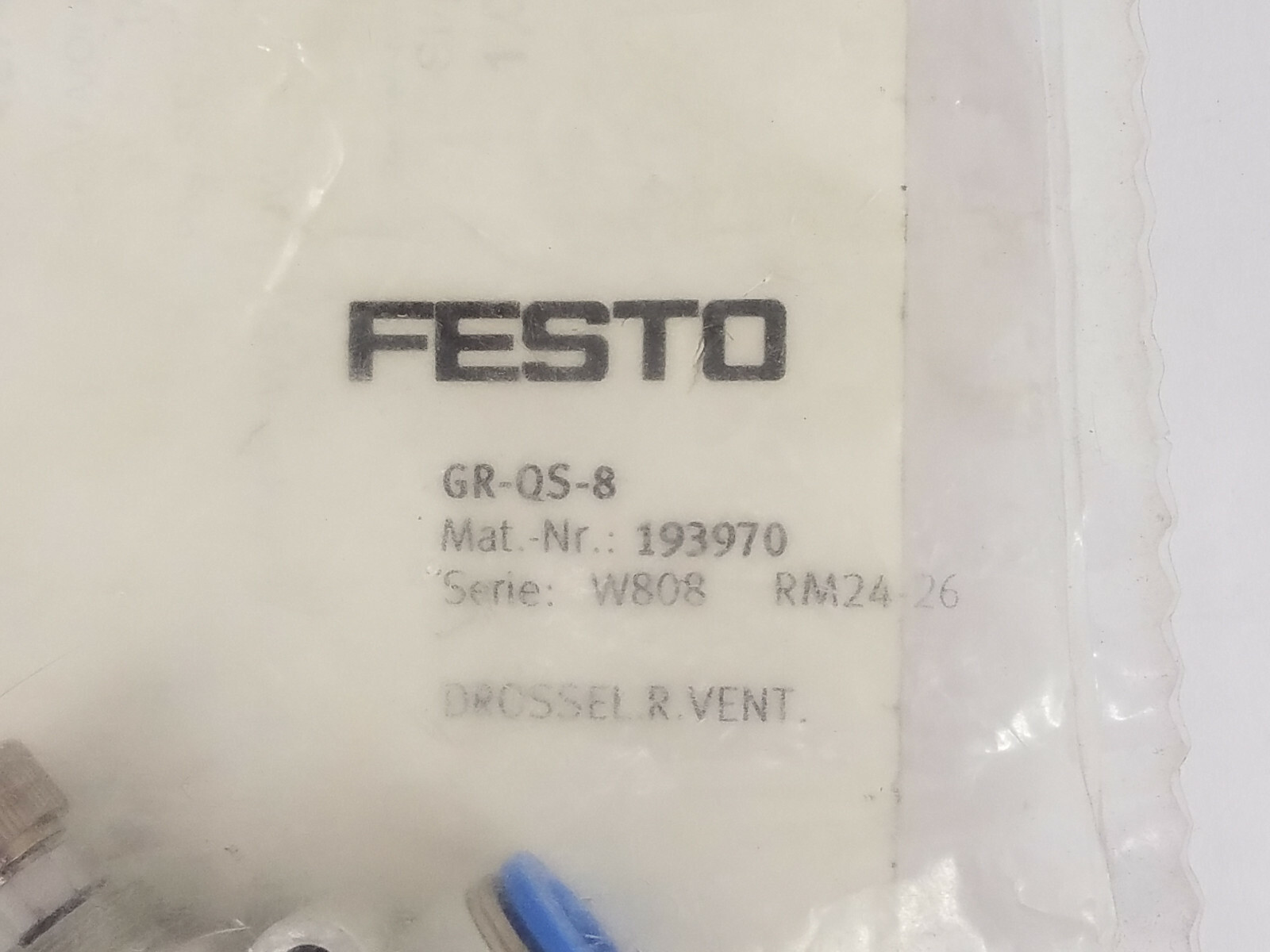FESTO GR-QS-8 (193970) One Way Flow Control Valve (Connection Size 8mm ...