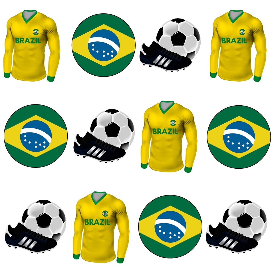 PRECUT Edible Brazil Football Cupcake Toppers Cake Decorations World ...