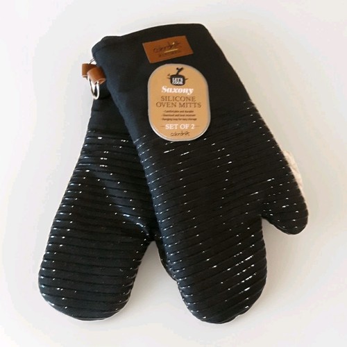 Premium Silicone Oven Mitts Black W/ Hangers By Saxony, Set (2): OEKO ...