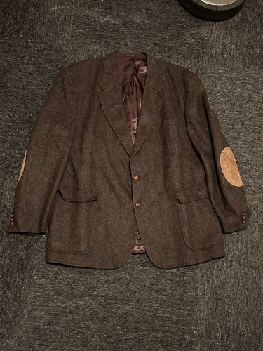 Alexander Shields Brown Herringbone Tweed Sport Coat Sz 52L 100% Wool ...