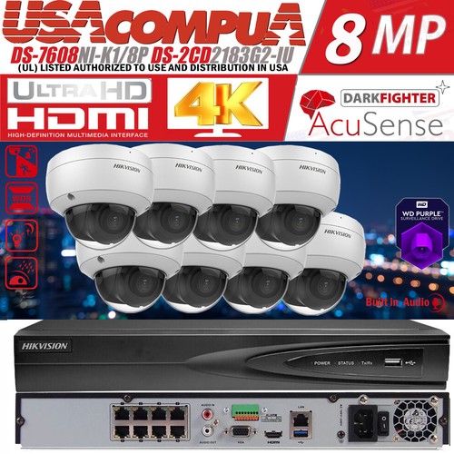 Hikvision 8CH 4K CCTV Security System IP Camera 8MP POE Dome Vandal ...