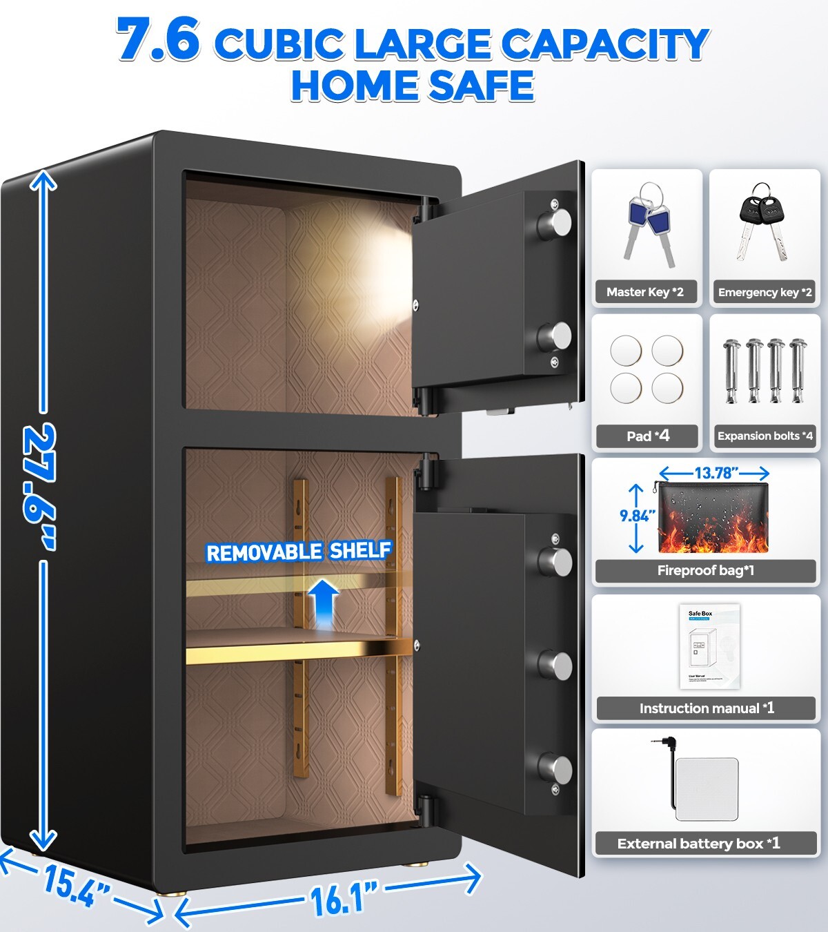 BESAFETY 7.6 Cuft Large Double Door Safe Box With Digital Keypad ...