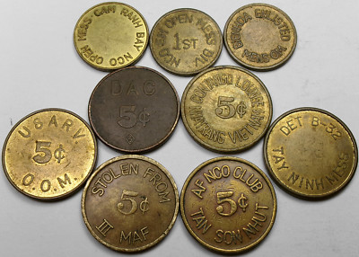 Vietnam American Air Force Bases NCO Club/Open Mess Tokens - Lot Of 9 ...