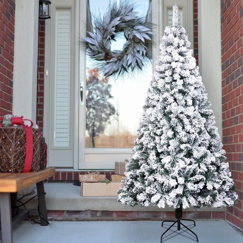 6FT PVC Flocking Christmas Tree 750 Branches Spread Out Naturally Tree ...