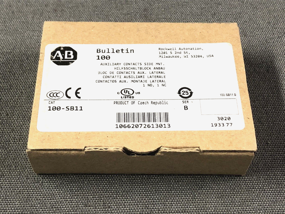Allen-Bradley 100-SB11 Ser. B Auxiliary Contact Side Mount 1 NO/1 NC ...
