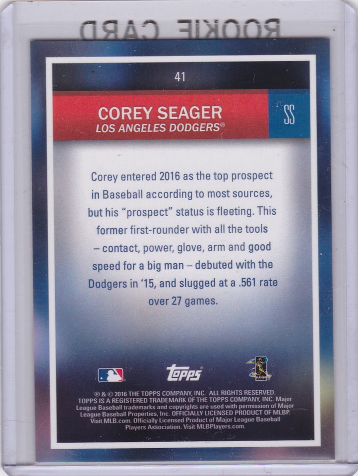 COREY SEAGER ROOKIE CARD Topps 2016 National Trading Card Day DODGER ...
