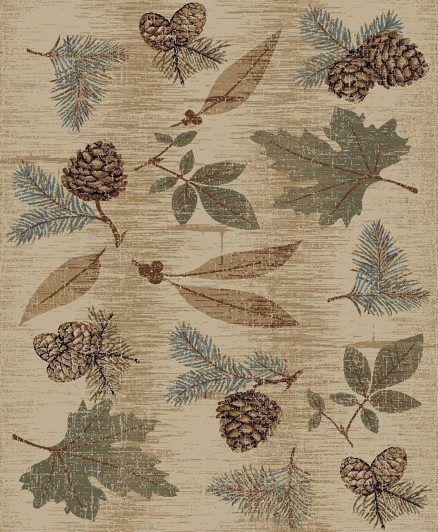 Autumn Area Rug Runner Lodge Cabin Pine Cone Tree Leaves Fall Beige ...