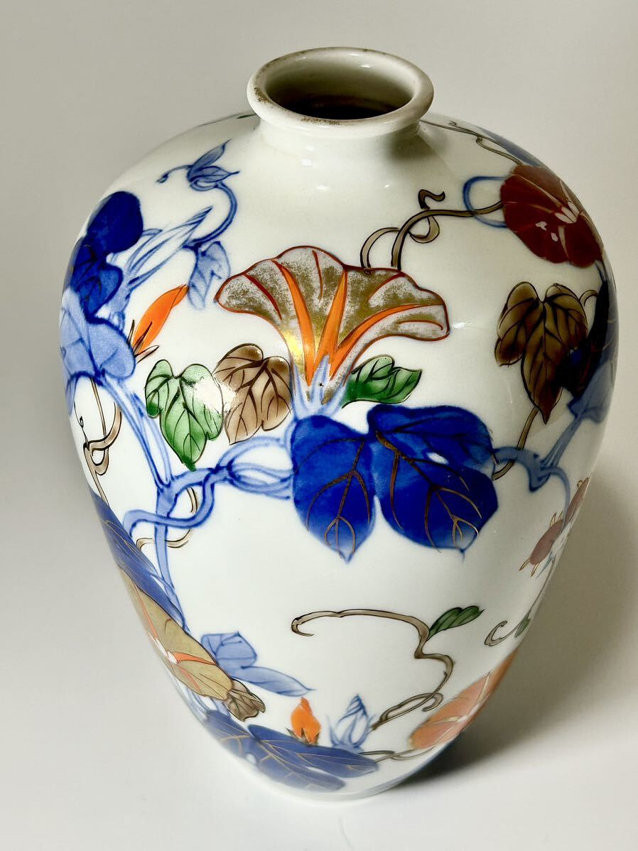 Japanese Antique Morning Glory Overglaze Vase by Tominaga Genroku Meiji ...