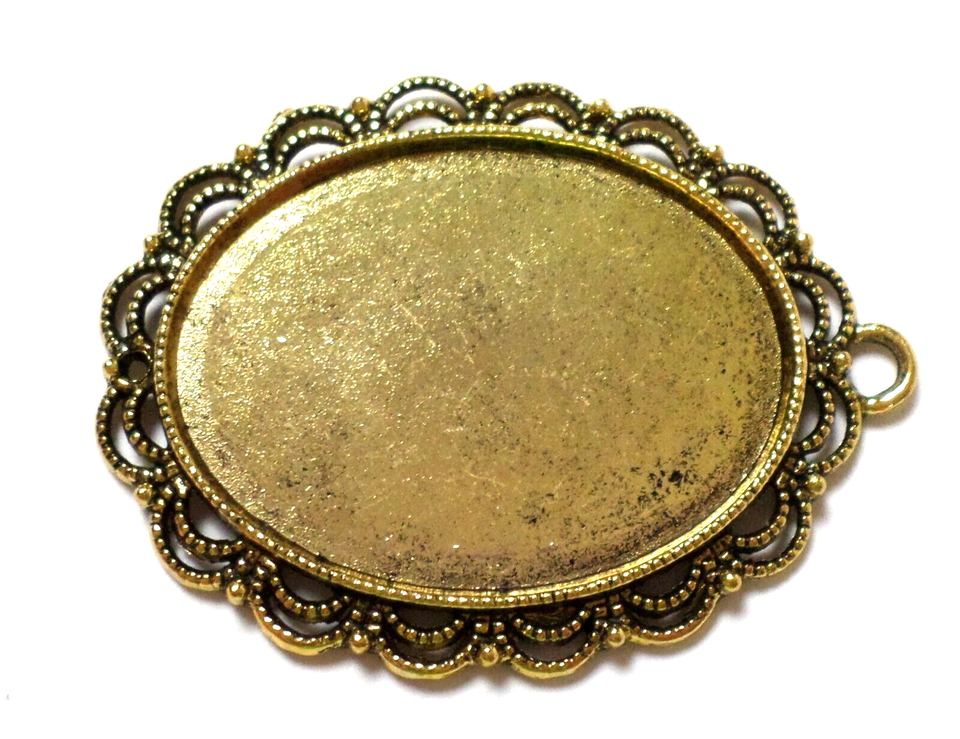 4 of 40x30mm Antique Gold Victorian with Lacey Oval Edge Ribbon Pendant ...