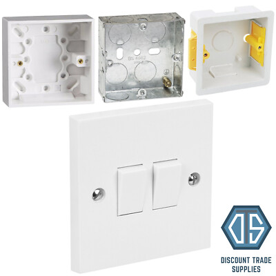 Double Light Switch 2 Gang 10 Amp White & Pattress, Dry Lining or Metal ...