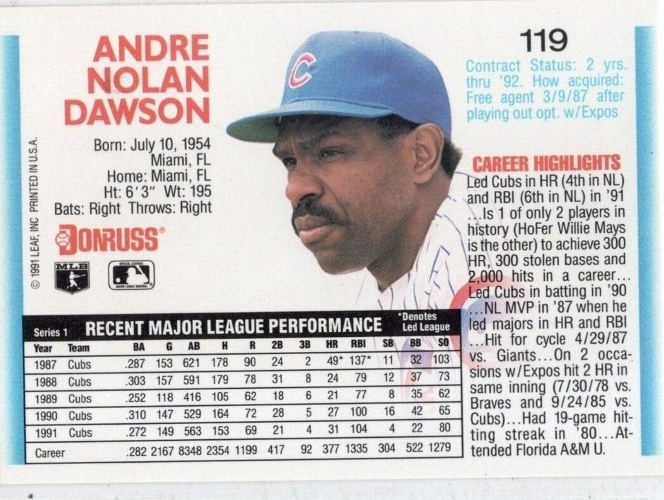 1992 Donruss Andre Dawson #119 Chicago Cubs Baseball Card | eBay
