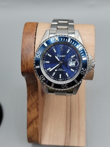 Stauer Excursion Mens Dive Quartz Watch 43" 7" Silver Tone Band Day ...