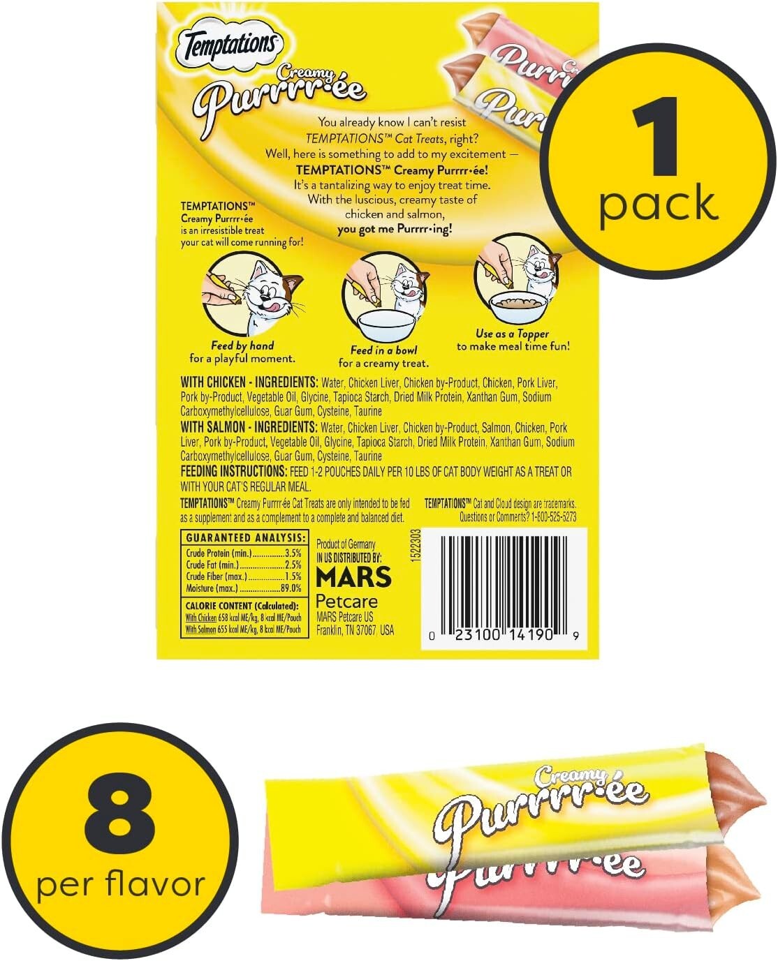 Temptations Creamy Puree with Chicken and Salmon Treats, 0.42 Oz ...