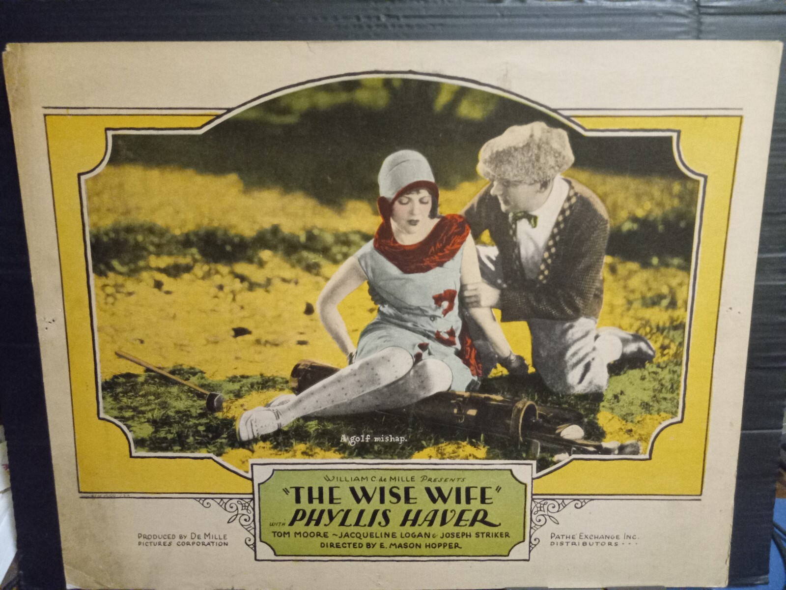 Lobby Card 1927 THE WISE WIFE cute Jacqueline Logan golf club fall T ...