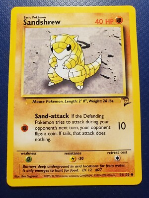 Pokémon TCG Sandshrew Base Set 2 91/130 Regular Unlimited Common LP-NM ...