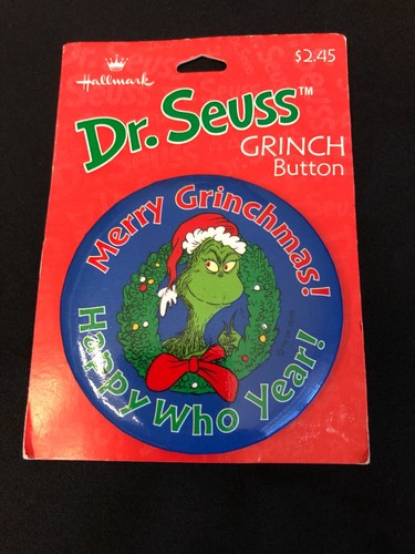 Vintage Hallmark Dr. Seuss Grinch Button Merry Grinchmas Happy Who Year ...
