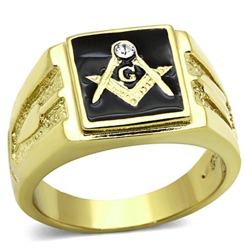 Mens Masonic Ring Gold 18KT Signet Pinky Gen Diamond Stainless Steel ...