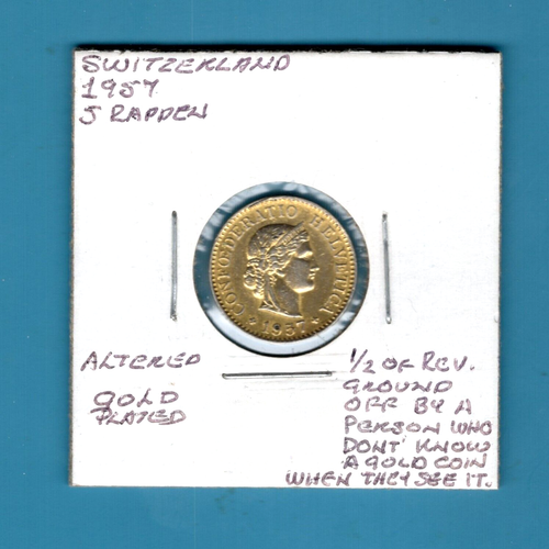 SWITZERLAND - HISTORICAL GOLD PLATED 5 RAPPEN, 1957 | eBay