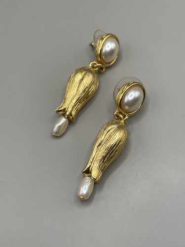 Vintage Liz Claiborne Signed LCI GoldTone Faux Pearls Dangle Post 1.75 ...