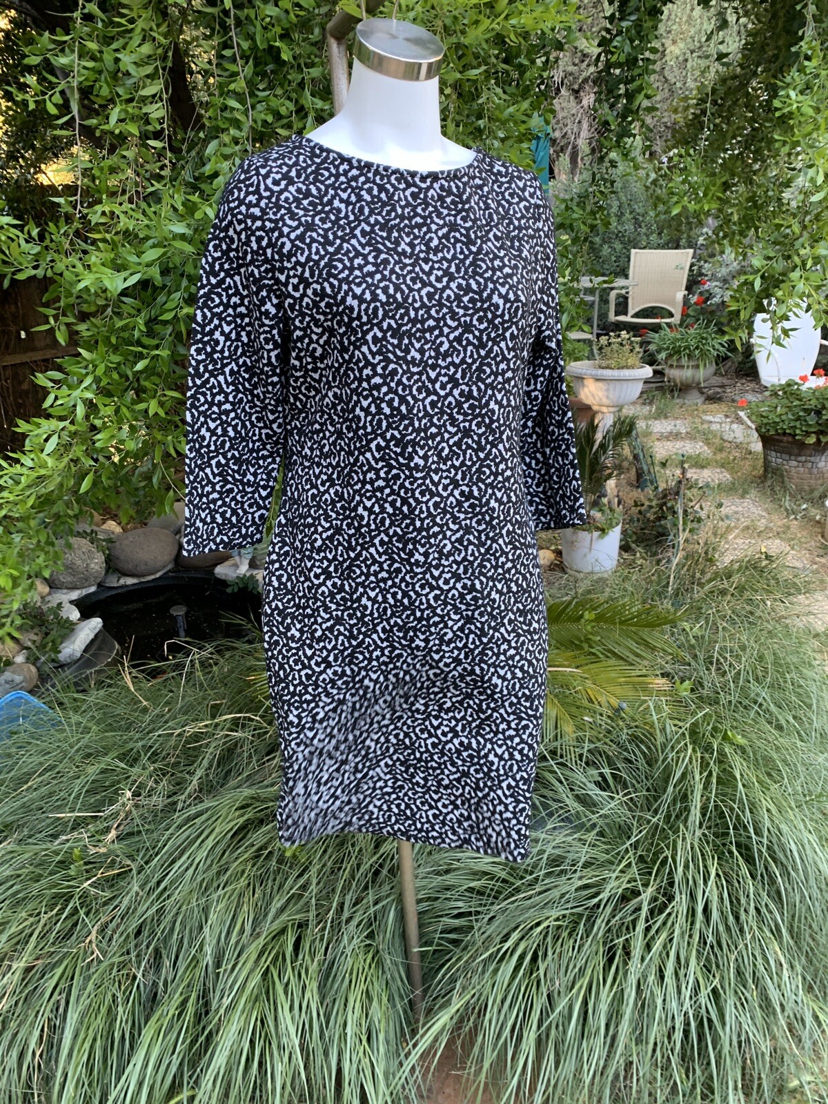 JM STUDIO BY JOHN MEYER Black White 3/4 Length Sleeve Dress Plus Sz 14 ...