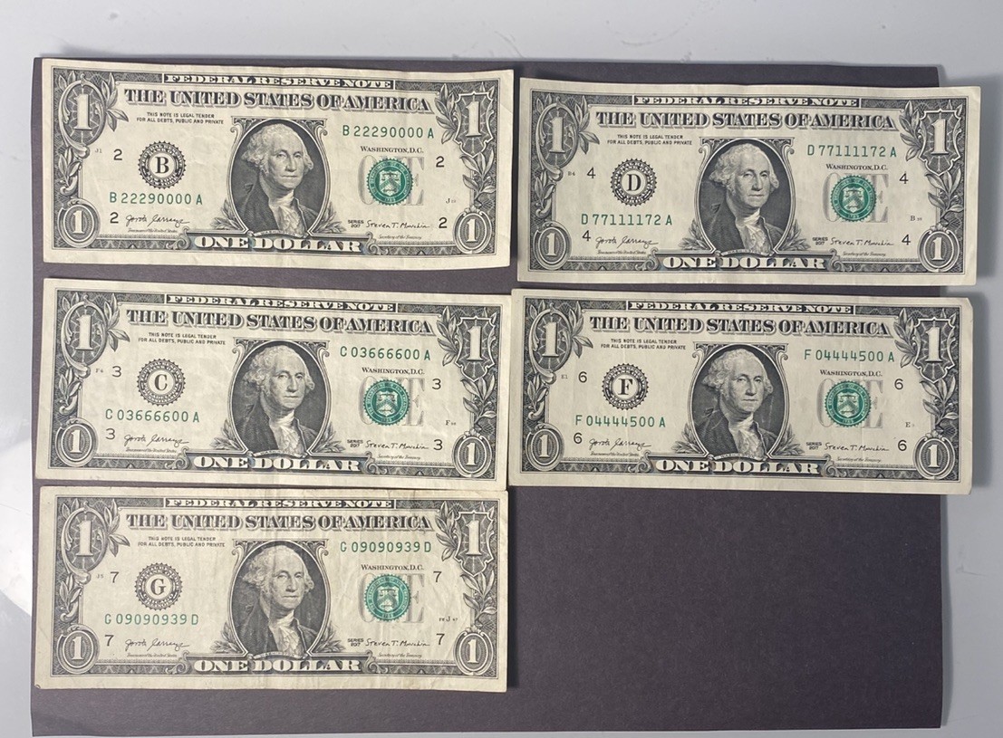 $1 VERY COOL FANCY SERIAL NUMBERS 2017 - Lot of 5 | eBay