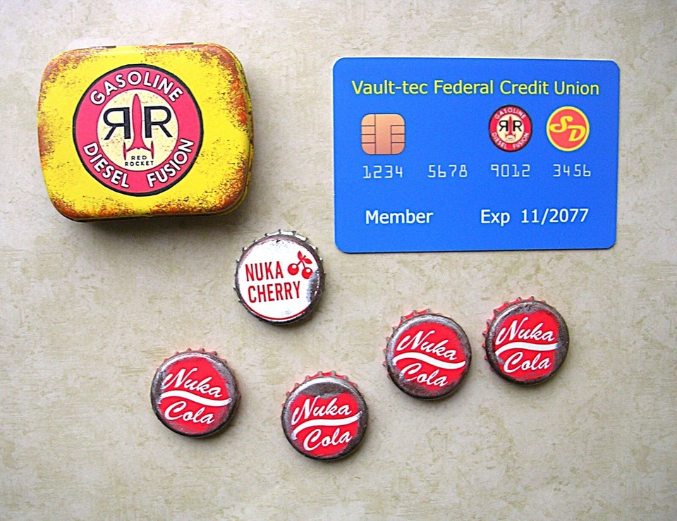 Fallout RED ROCKET Pouch with Nuka Cola Caps Mini Stash Tin Credit Card ...