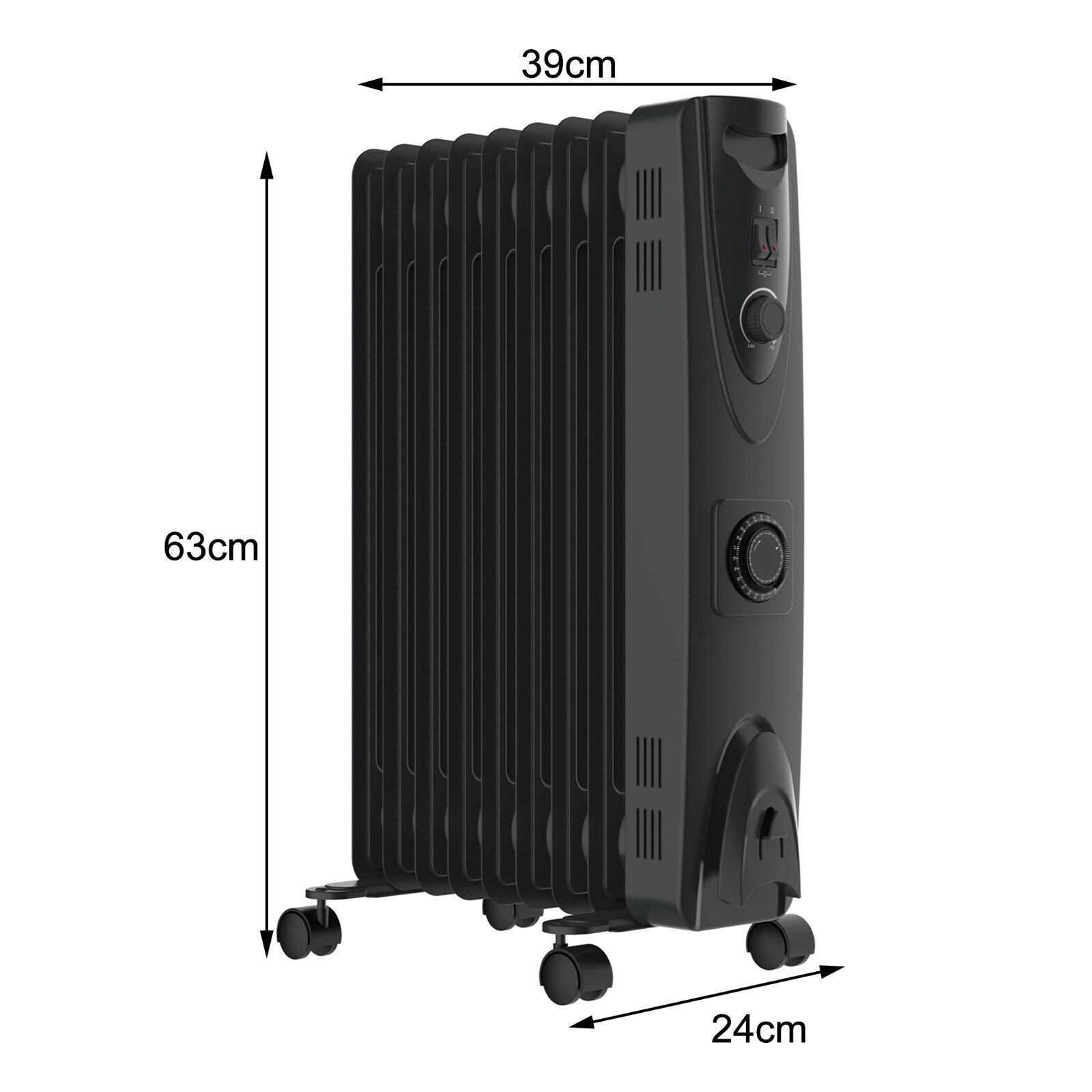 Oil Filled Radiator Electric Portable Heater Thermostat & 24 Hour Timer ...