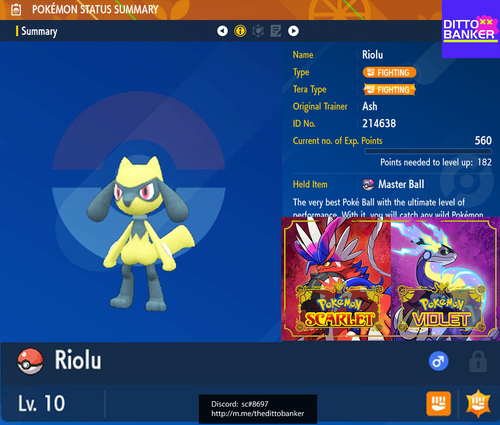 Pokemon Scarlet/Violet SHINY RIOLU Lv.1 Adamant 6IV w/ Masterball FAST ...