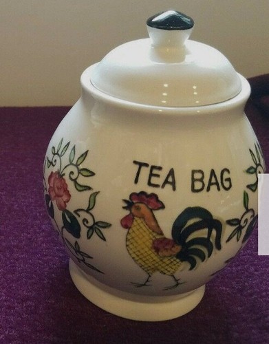 Vintage Ceramic Tea Canister Rooster Vines Thistles Japan Blue Label 4. ...