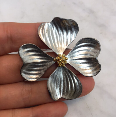 Vintage ANNE KLEIN Silver Gold Tone Dogwood Flower Pin Brooch | eBay